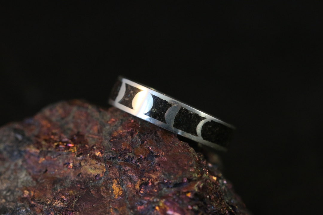Customizable Sterling Silver Moon Phases Silver Stone Inlay Ring/ Gem ...