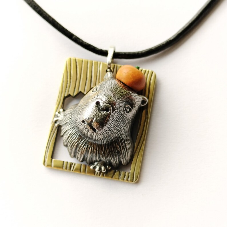 Uniquely Designed Handmade Cute Capybara 925 Sterling Silver Necklace ...