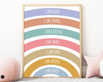 Affirmations for Kids Digital Printable, Rainbow Affirmations Print, I ...