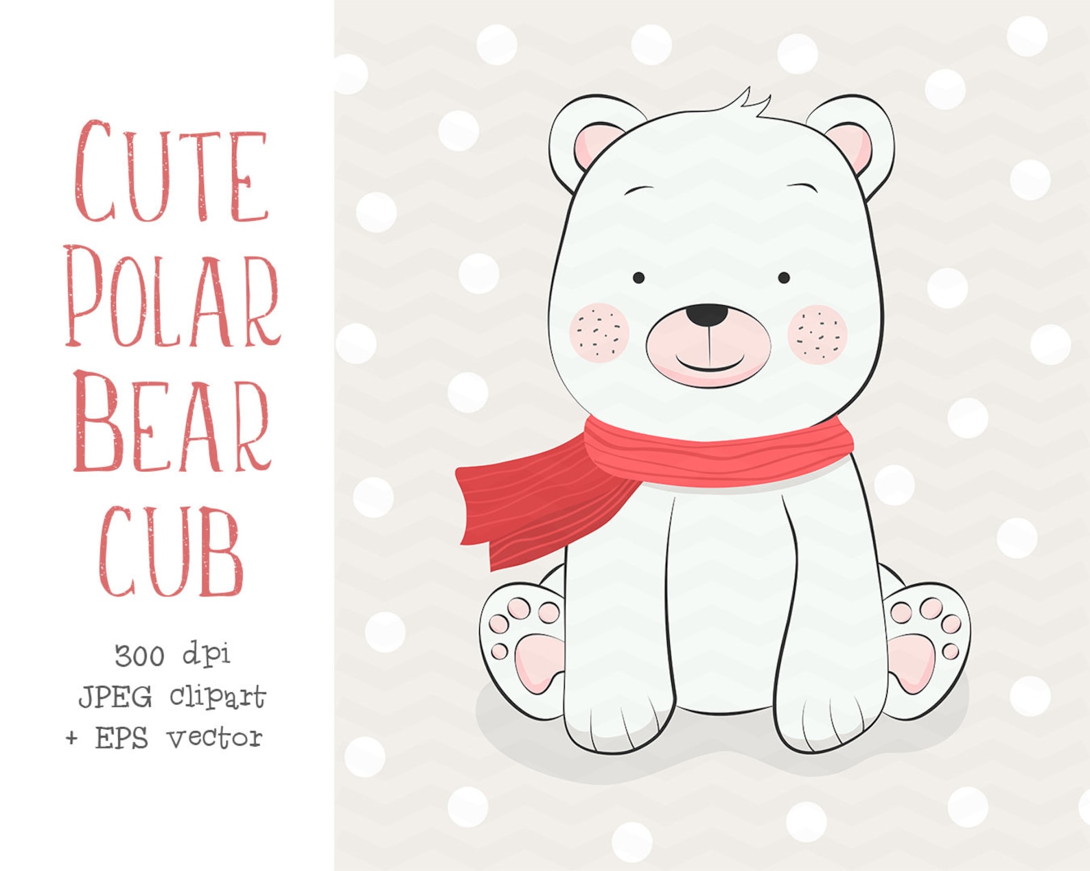 Cute Polar Bear Cub Clipart - Polar Bear Illustration - Hand Drawn ...