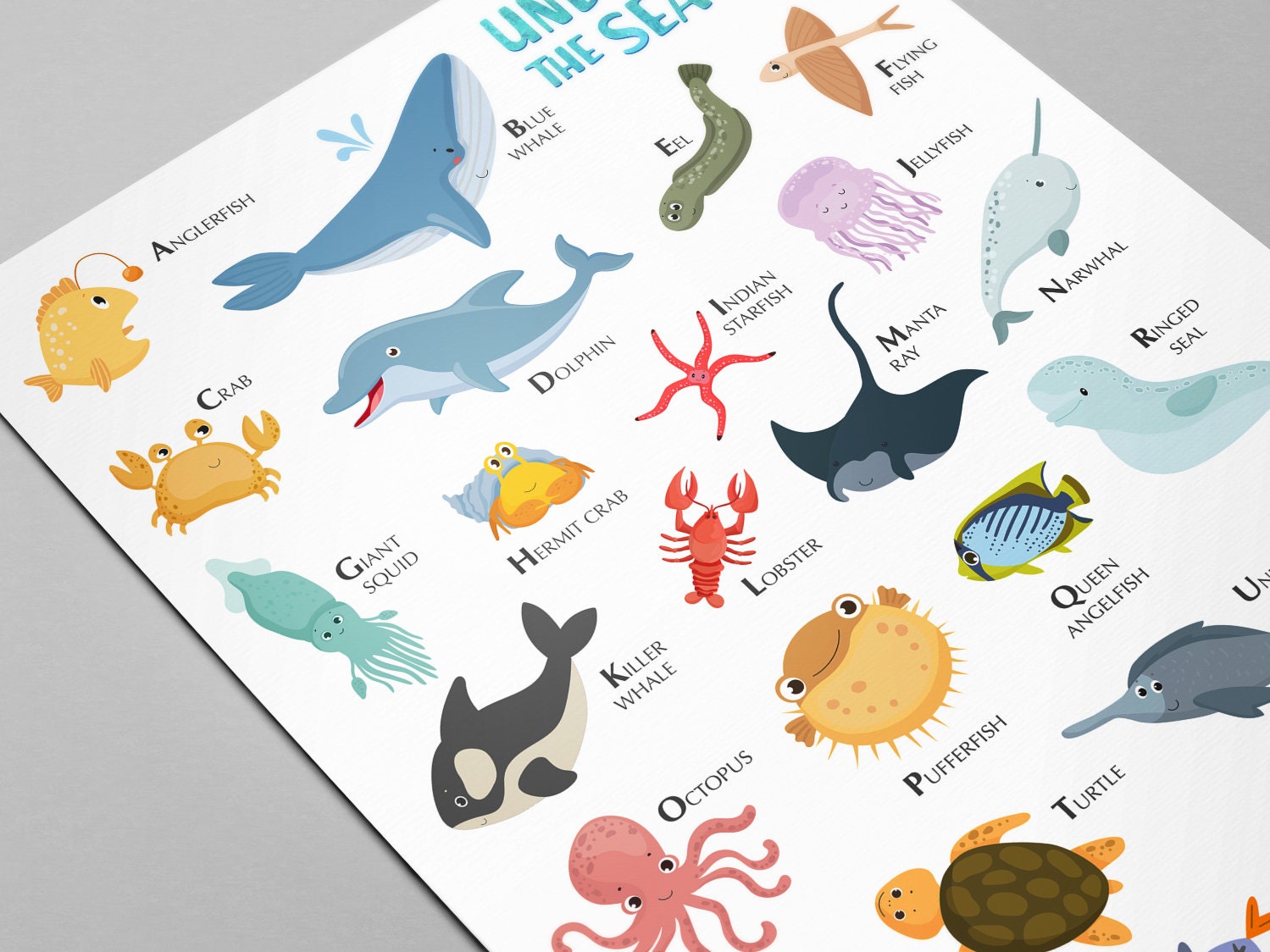 Under the Sea Alphabet Printable Art, Underwater Creatures Print for ...