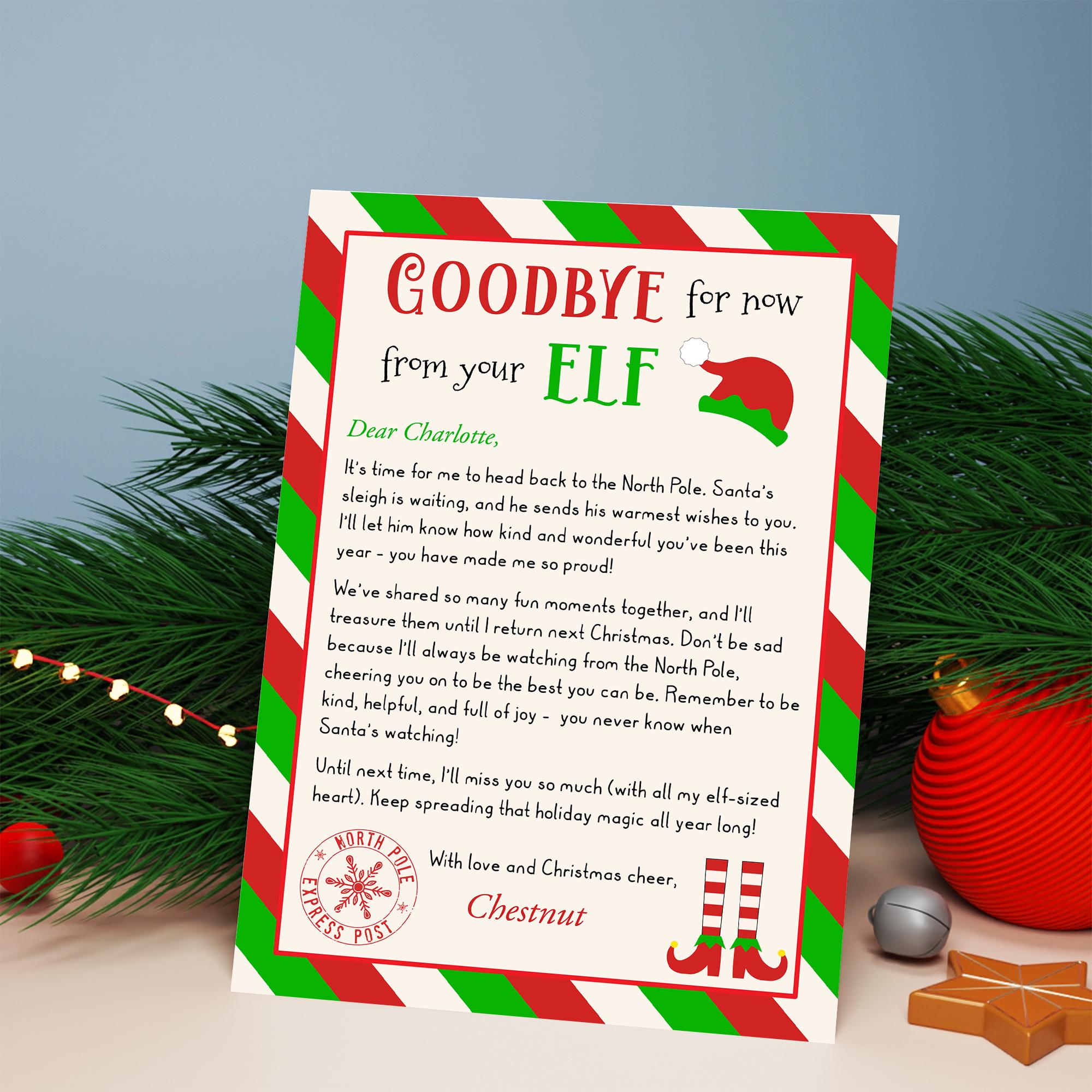 Editable Elf on the Shelf Goodbye Letter, Printable Personalised ...