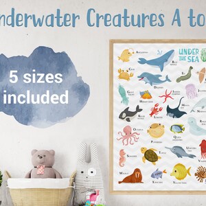 Under the Sea Alphabet Printable Art, Underwater Creatures Print for ...
