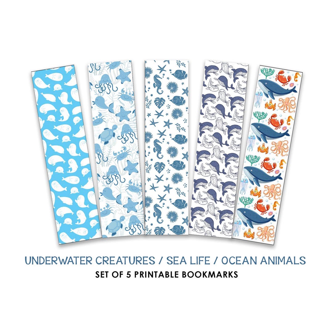 Set of 5 Underwater Creatures Printable Bookmarks, Sea Animals Bookmark ...