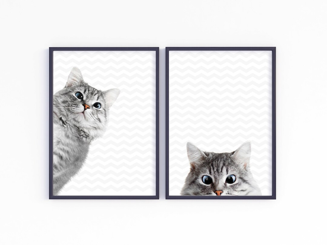 Funny Peeking Cat Printable Wall Art - Sneaky Cats Prints - Digital ...
