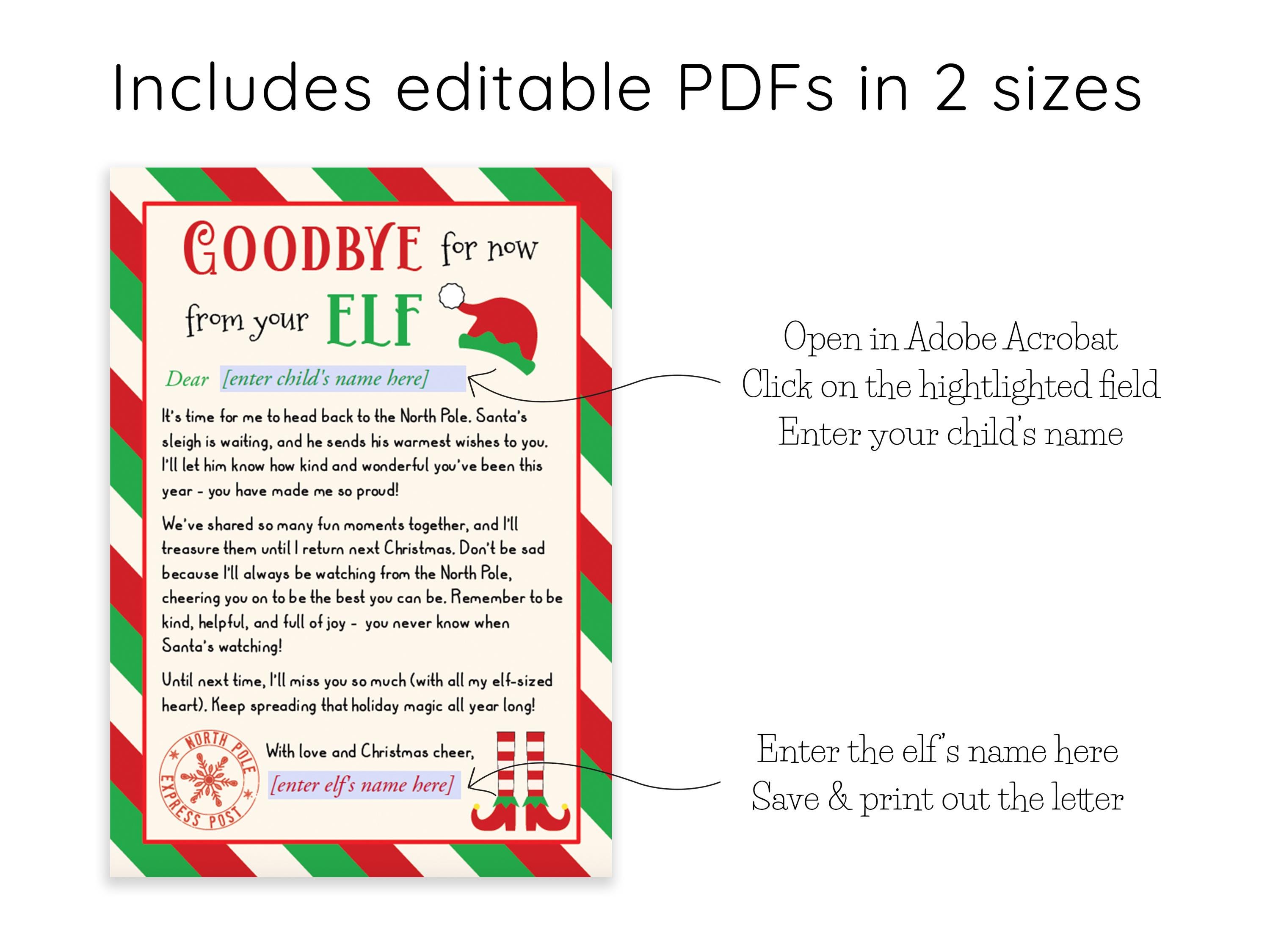 Editable Elf on the Shelf Goodbye Letter, Printable Personalised ...