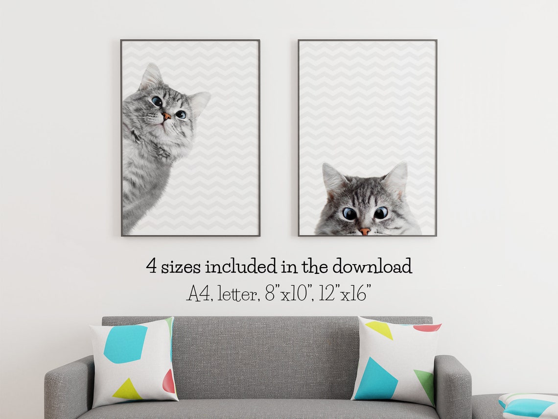 Funny Peeking Cat Printable Wall Art - Sneaky Cats Prints - Digital ...