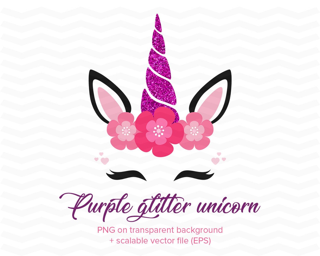 Glitter Unicorn Face Clipart - Purple Shimmering Unicorn Head - Unicorn ...