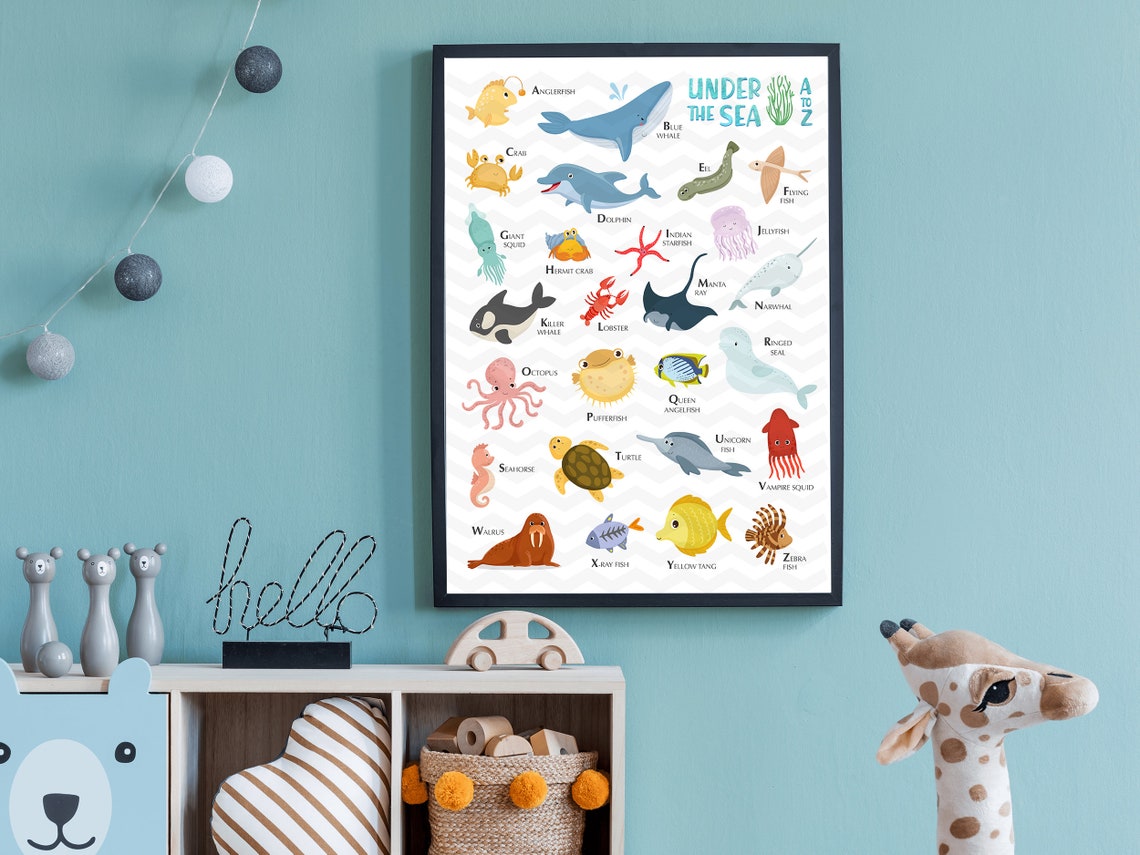 Under the Sea Alphabet Printable Art, Underwater Creatures Print for ...