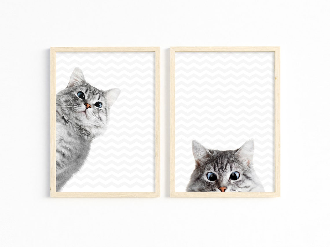 Funny Peeking Cat Printable Wall Art - Sneaky Cats Prints - Digital ...