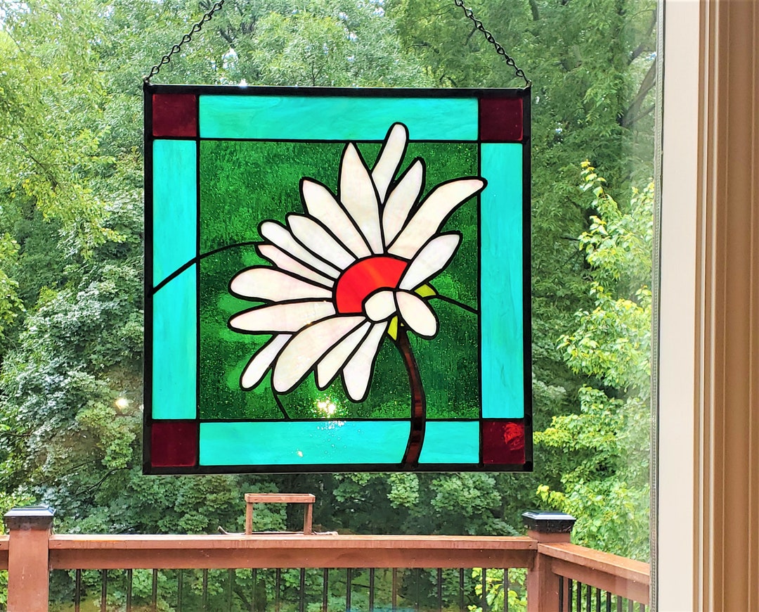 Hey Bud, How's It Growing Daisy Stained Glass Window-floral Window ...