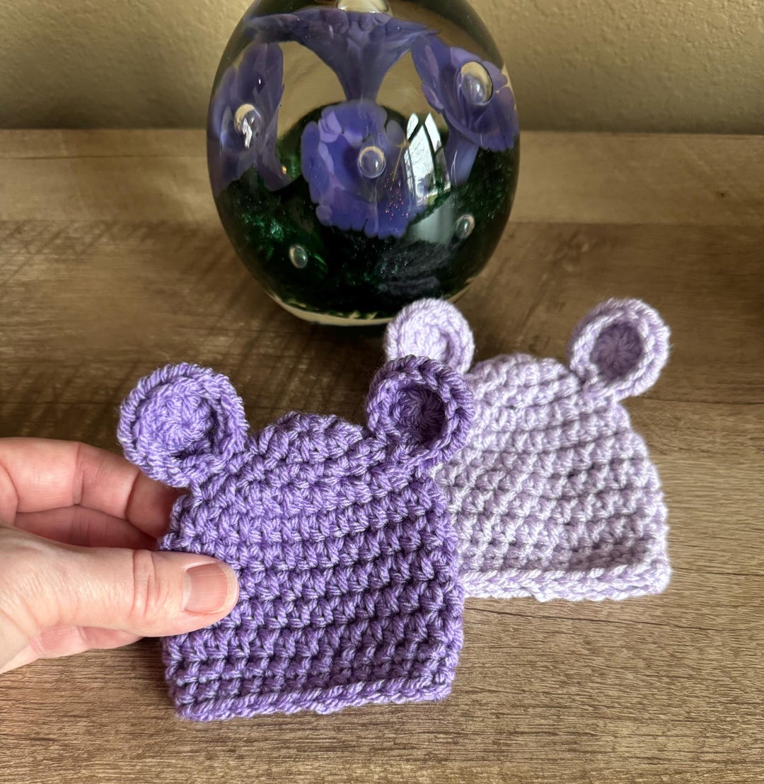 Twin Micro Preemie Purple Bear Hat | Twin Baby Gift | Baby Bear Hat ...