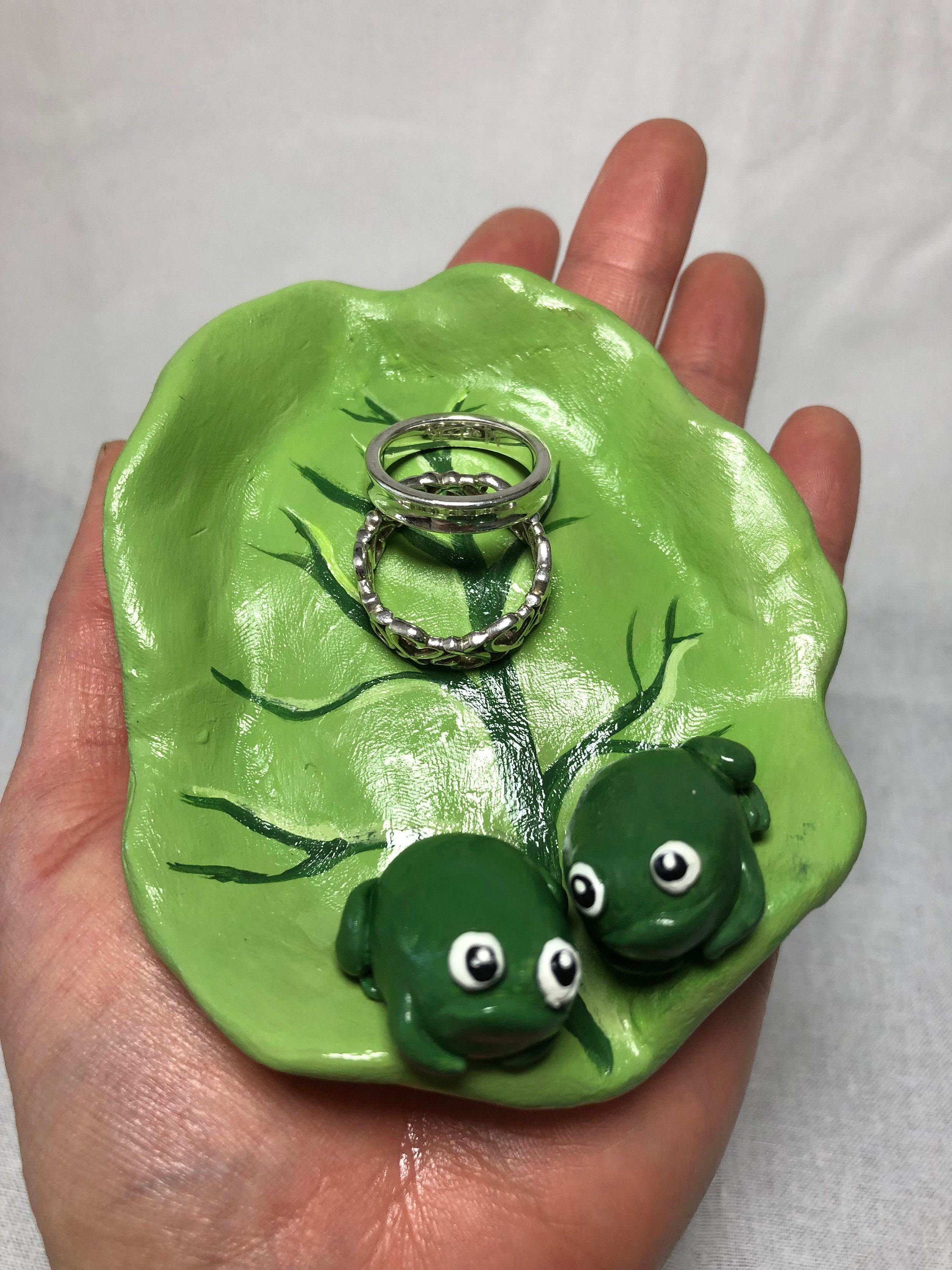 Handmade Painted Polymer Clay Frog Couple Jewelry Ring Leaf | Etsy