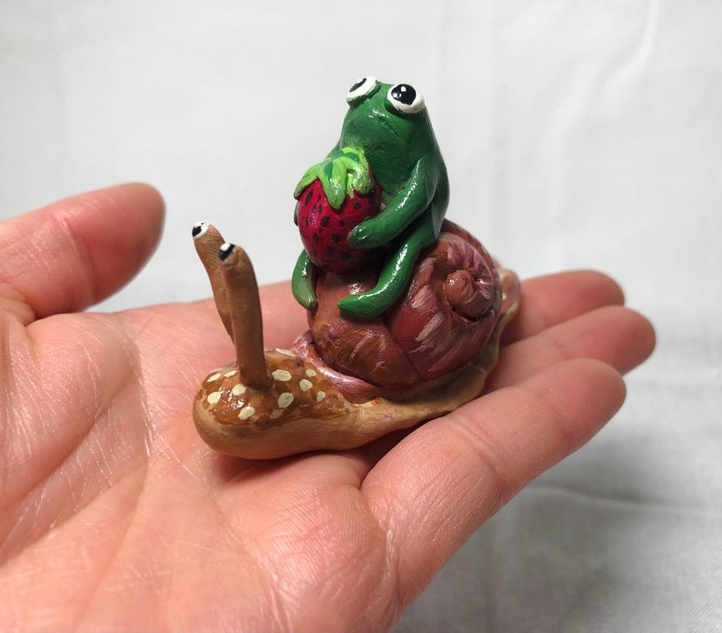 Handmade Polymer Clay Tiny Little Toad Riding Garden Snail - Etsy