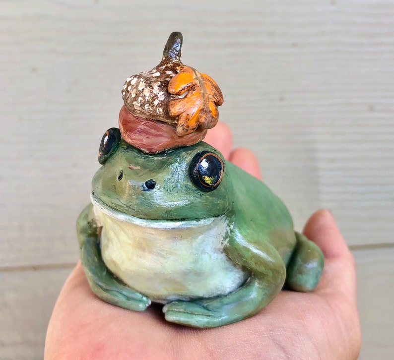 Handmade Polymer Clay Autumn Acorn Hat Frog Decor Statue - Etsy