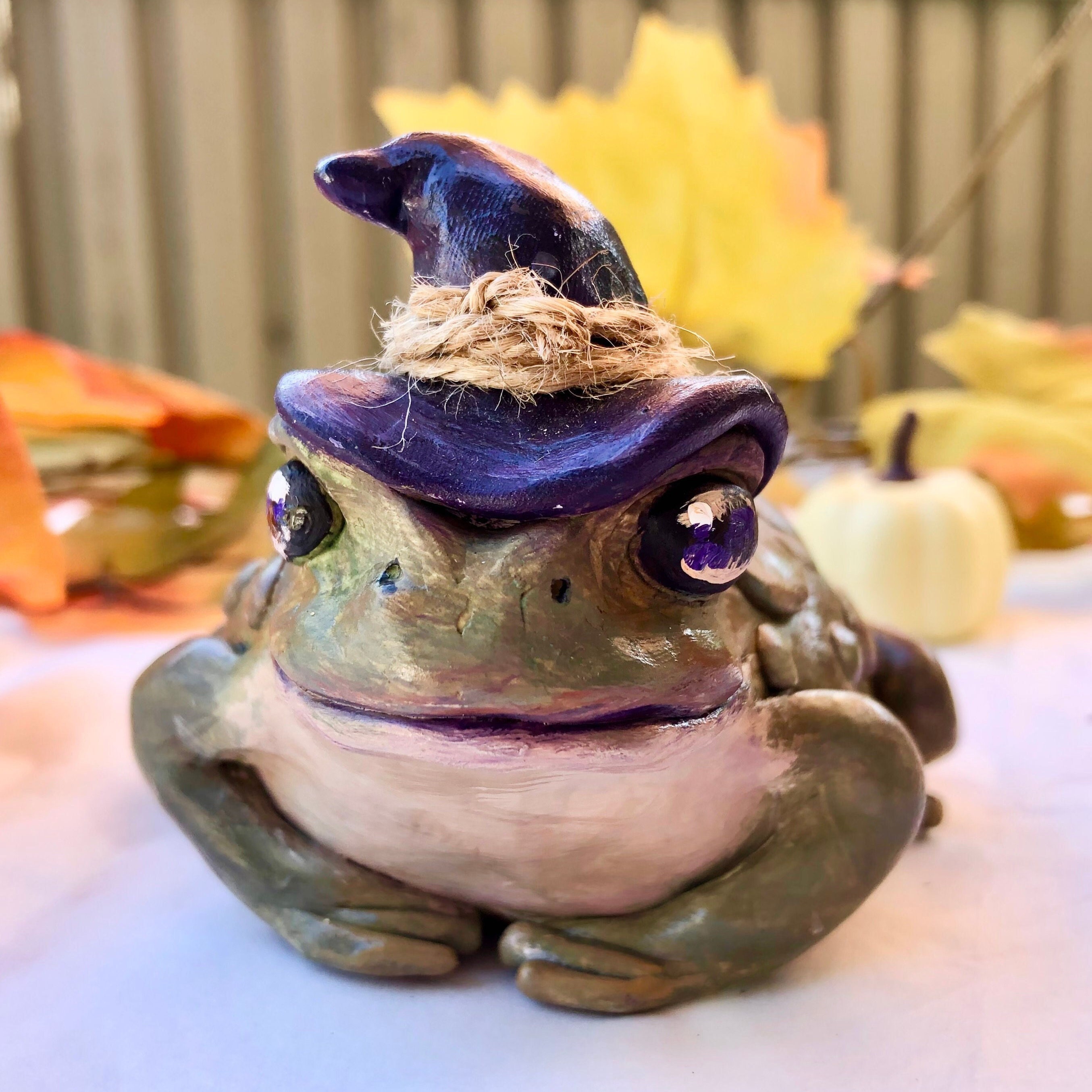 Handmade Hand-painted Polymer Clay Halloween Fall Spring Witch Toad ...