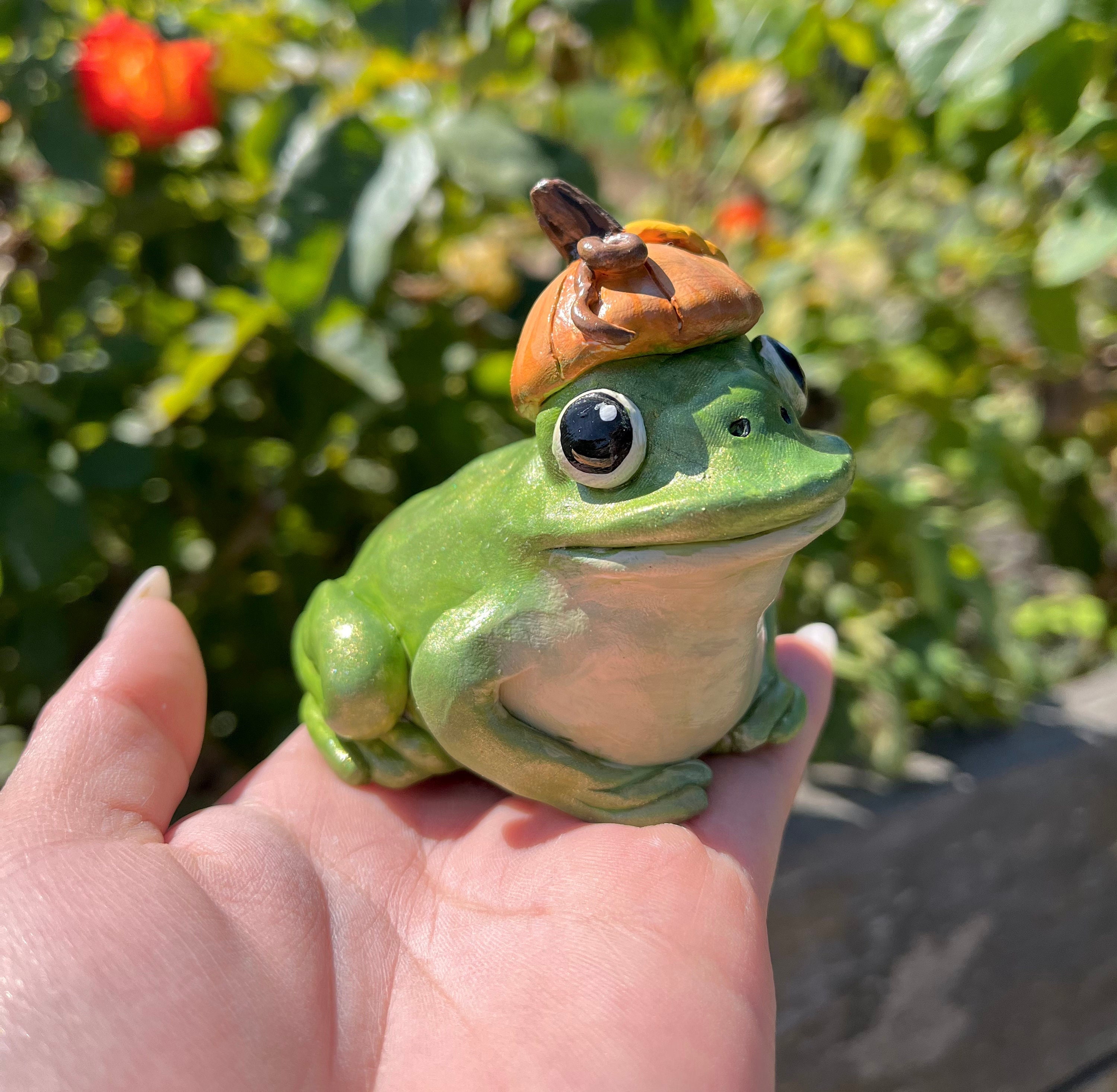 Handmade Polymer Clay Green Halloween Pumpkin Hat Frog Statue - Etsy