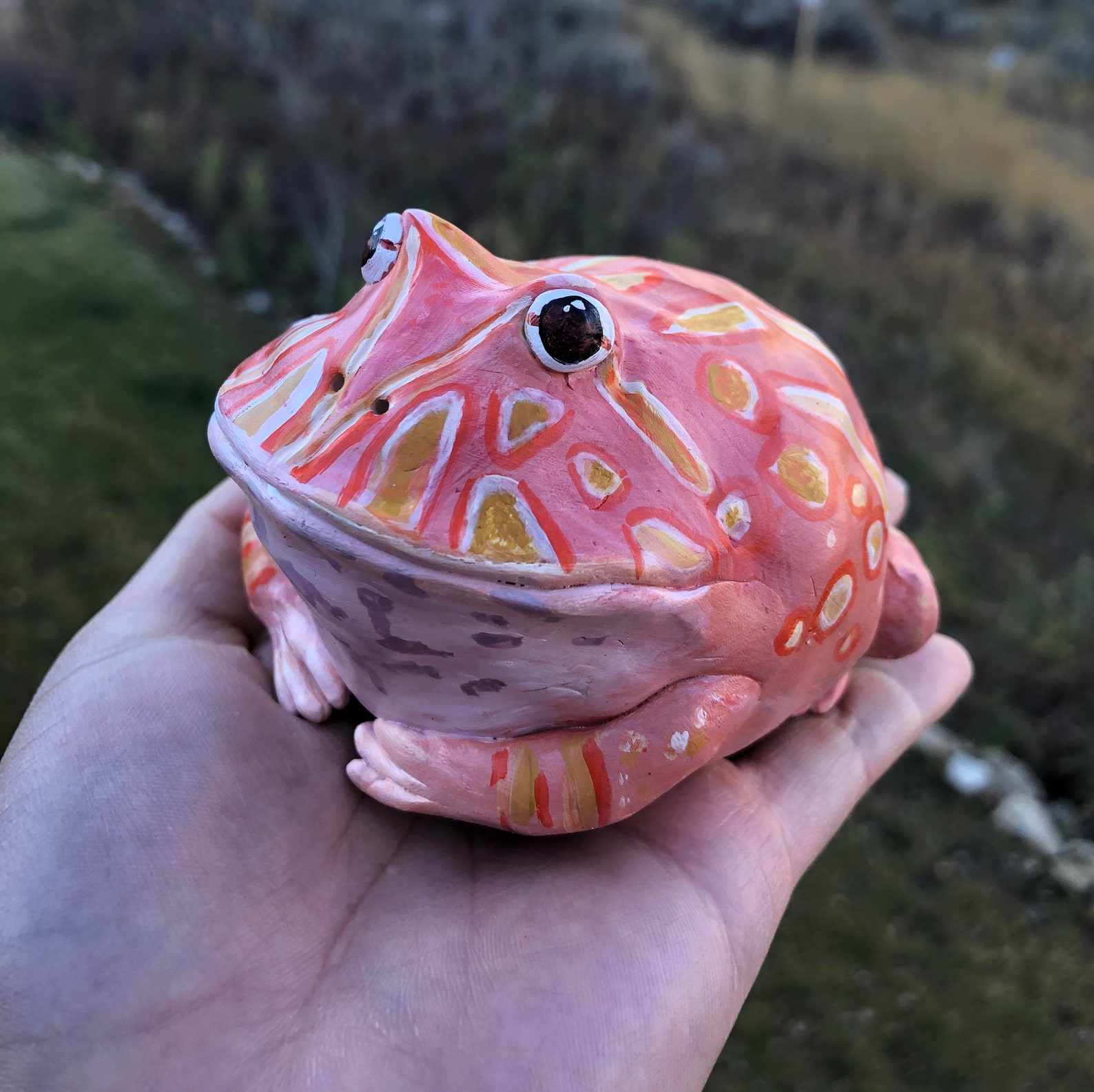 Handmade Polymer Clay Thick Green Pink Yellow Pet Pacman Frog | Etsy