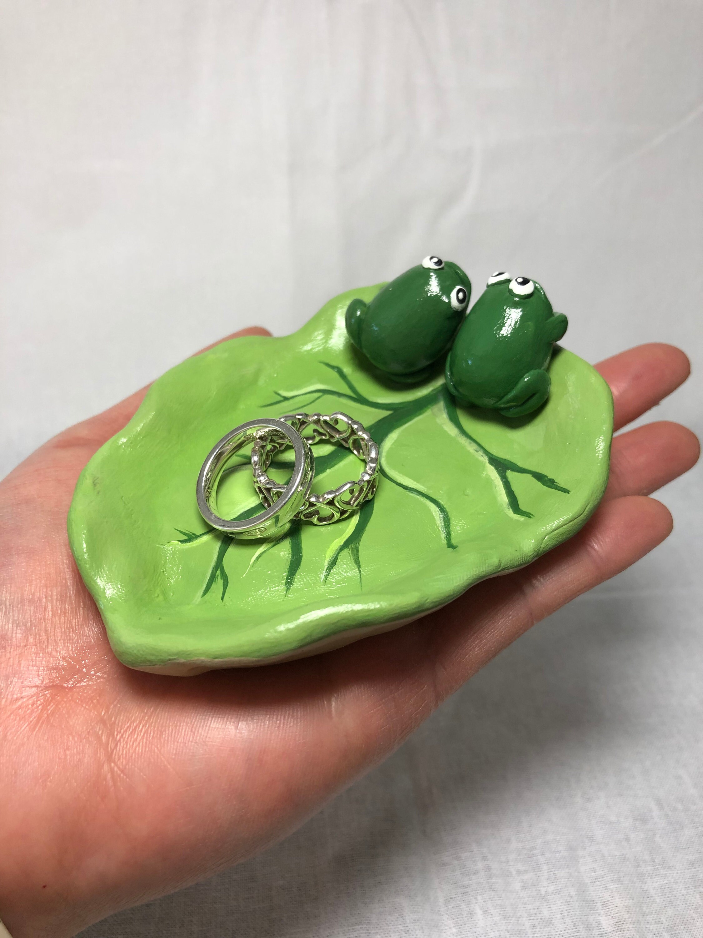 Handmade Painted Polymer Clay Frog Couple Jewelry Ring Leaf | Etsy