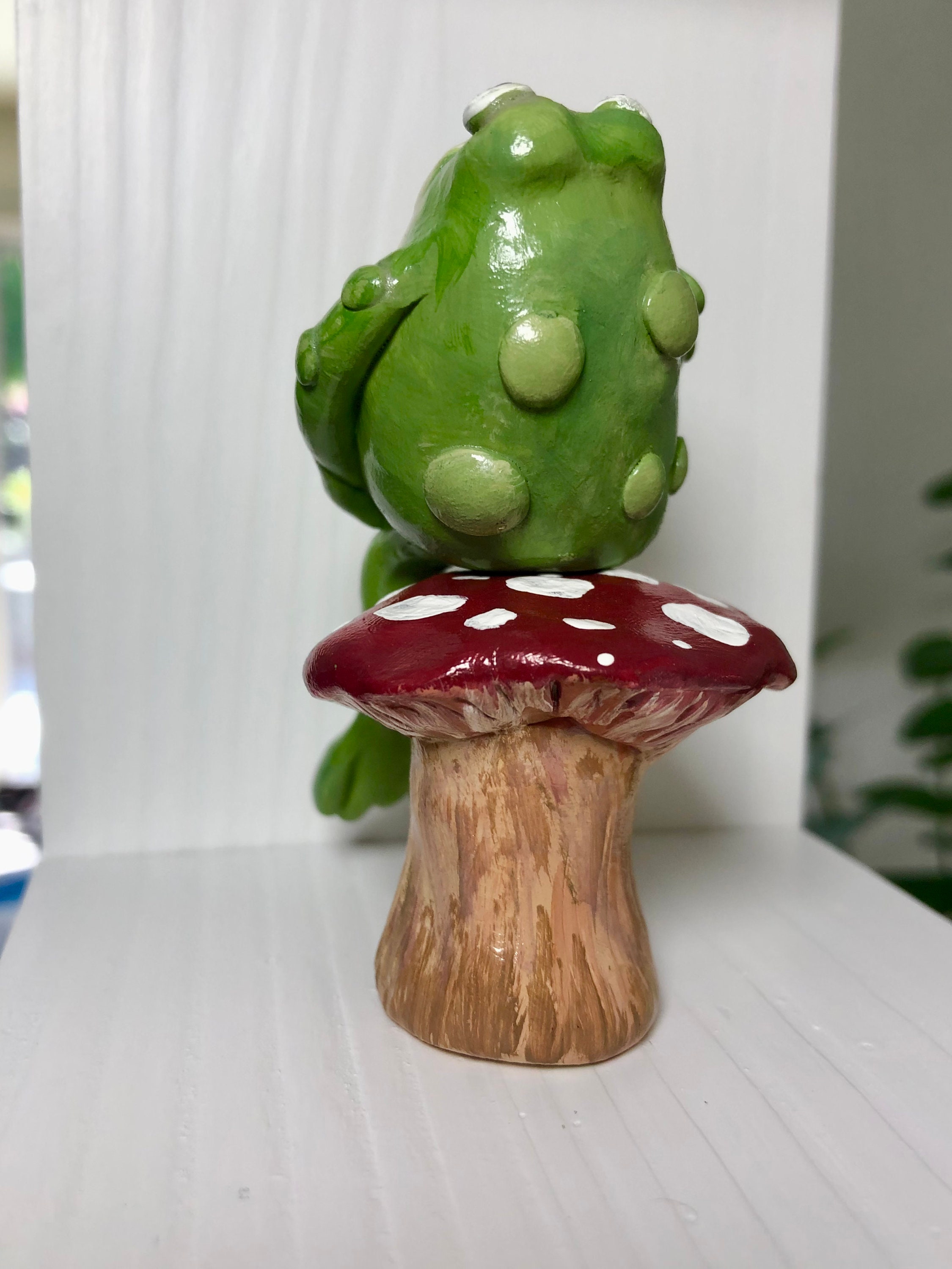 Handmade Hand-painted Polymer Clay Toad Sitting on Mushroom Stool ...