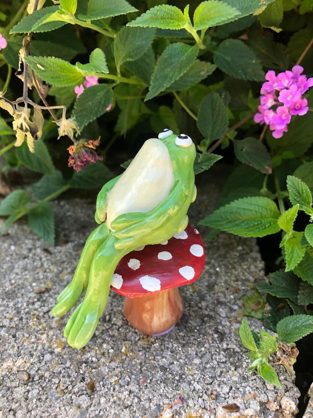 Handmade Hand-painted Polymer Clay Toad Sitting on Mushroom Stool ...