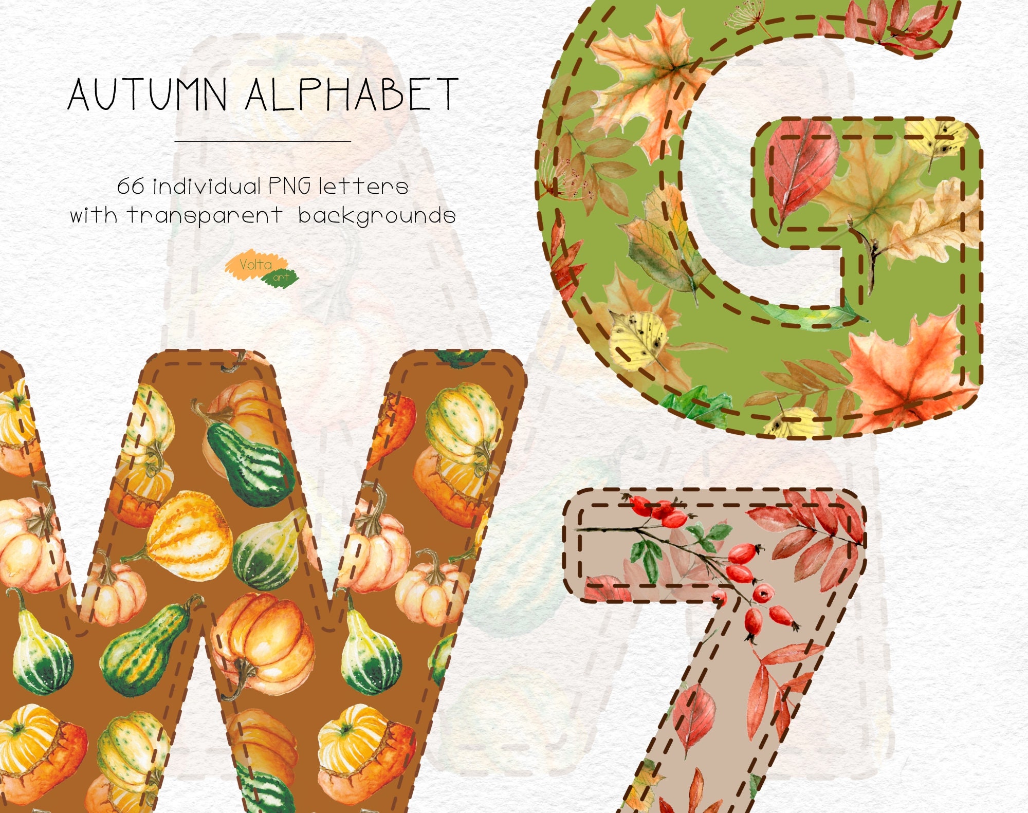 Autumn pattern Alphabet clip art Digital Letters Numbers | Etsy