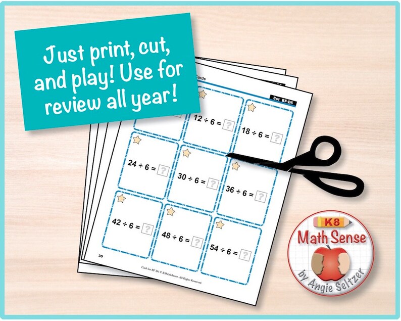 Division Facts Card Games 2s Through 10s With 9 Sets of 40 Printable ...