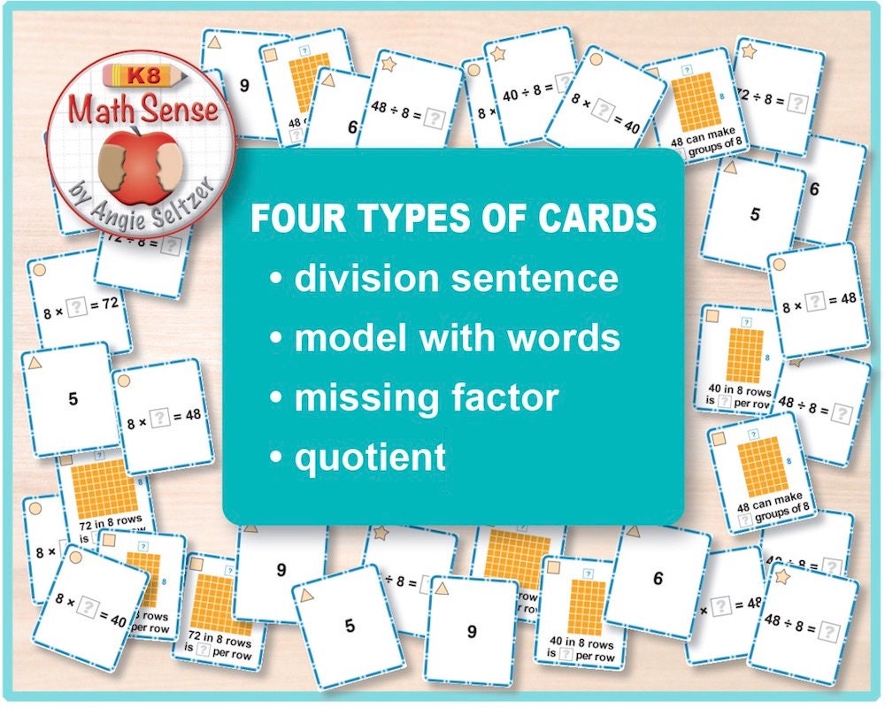 Division Facts Card Games 2s Through 10s With 9 Sets of 40 Printable ...