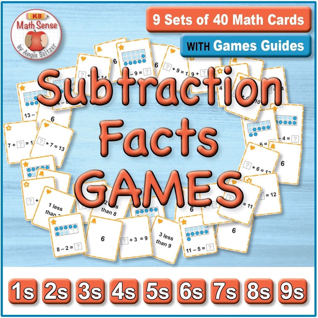 Subtraction Facts CARD GAMES 1s Through 9s With 9 Sets of 40 Printable ...