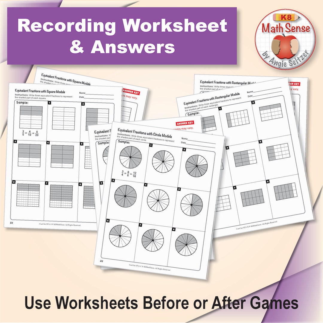 5th Grade Games | 3 Sets Equivalent Fractions With Models – Squares ...