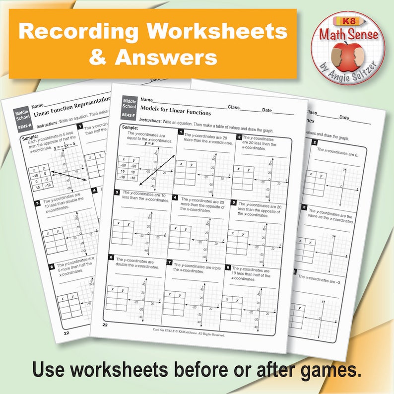 Algebra Games: Matching Linear Functions or Equations, Graphs, and ...