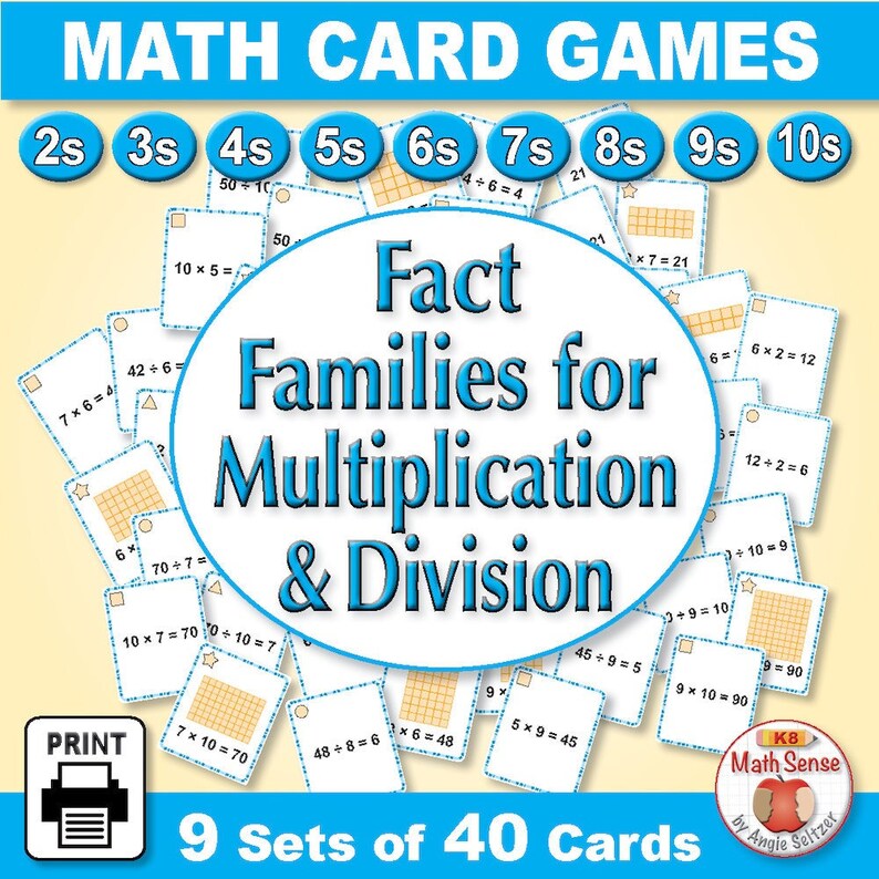 Multiplication & Division Fact Families CARD GAMES 2s Through 10s With ...