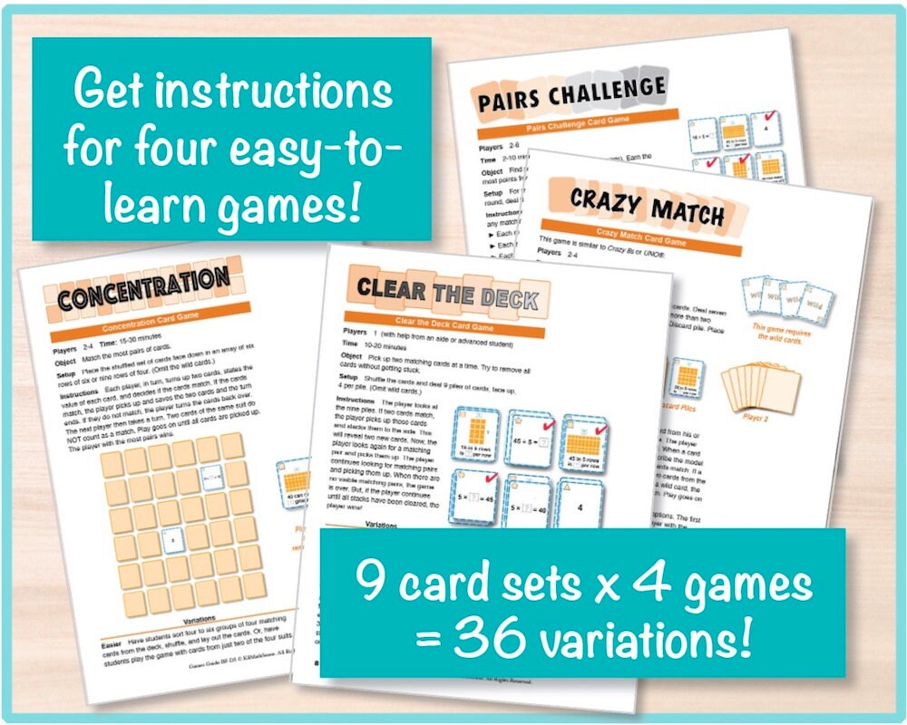 Division Facts Card Games 2s Through 10s With 9 Sets of 40 Printable ...