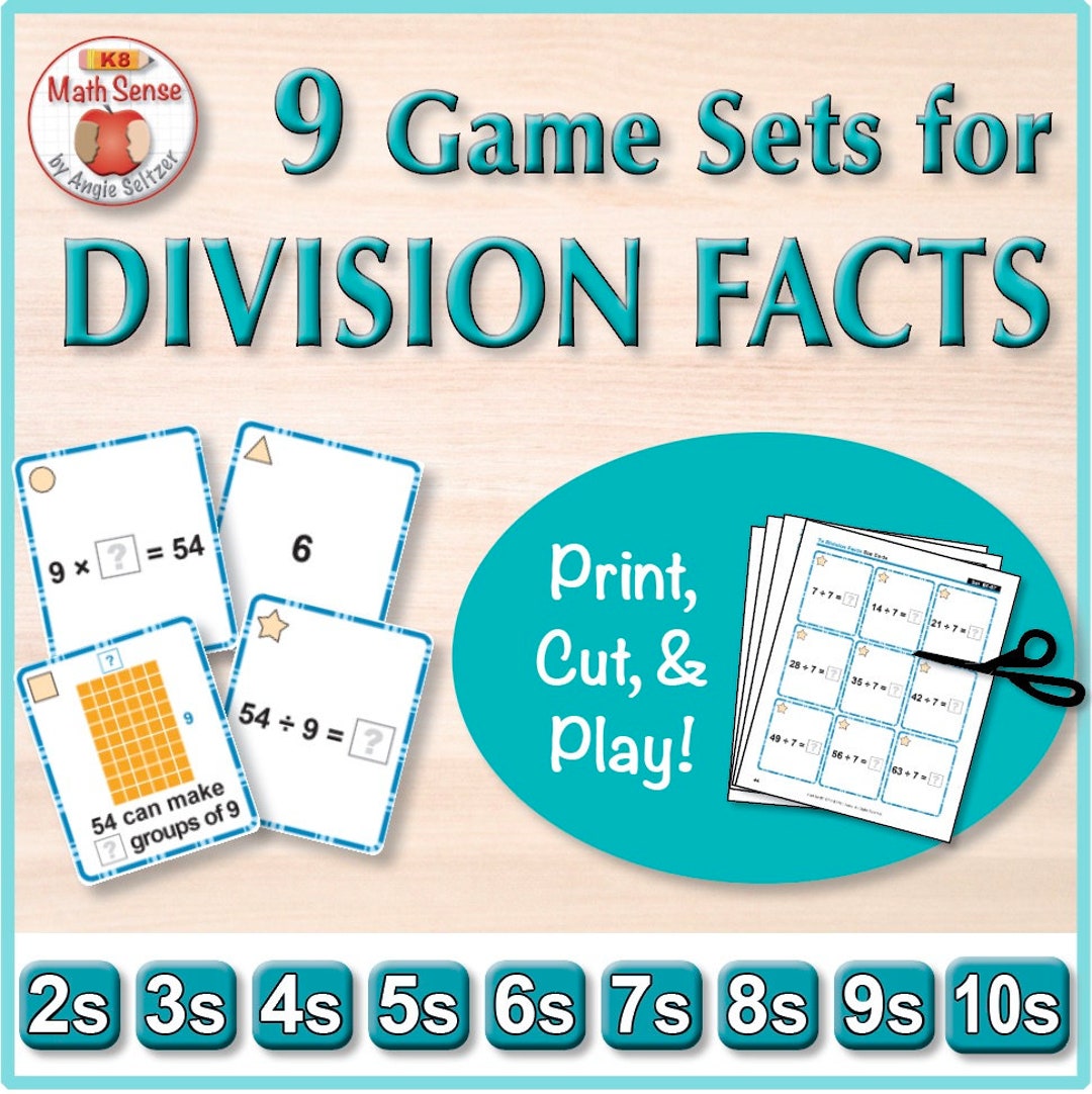 Division Facts Card Games 2s Through 10s With 9 Sets of 40 Printable ...
