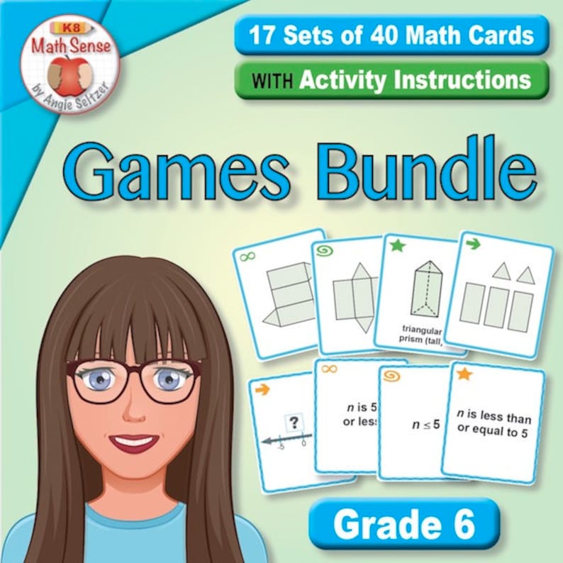 6th Grade Math Sense Games & Activities: 17 Sets of 40 Printable Cards ...