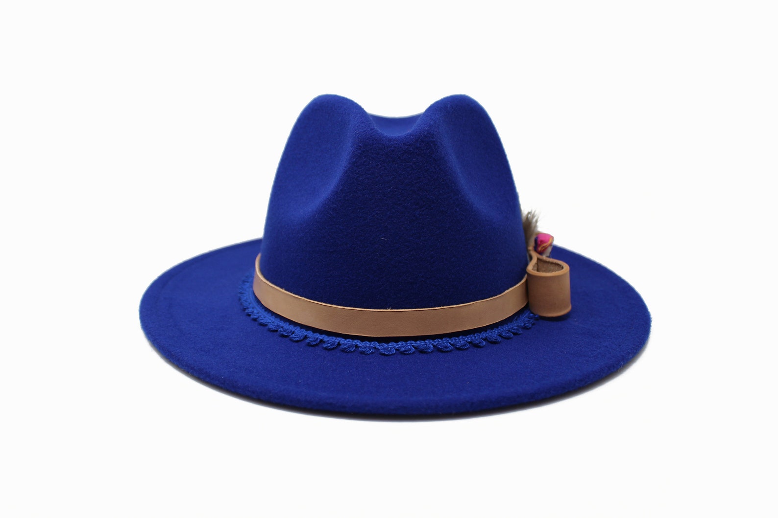 Royal Blue Fedora Hat, Wide Brim Fedora Hat, Felt Hat, Inner Adjustable ...