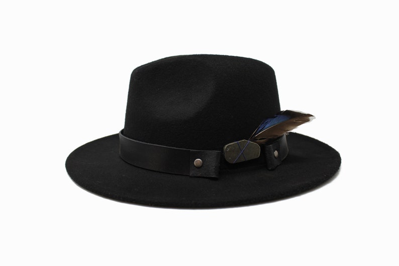 Black Fedora Hat Wide Brim Fedora Hat Pyrite Stone Felt - Etsy