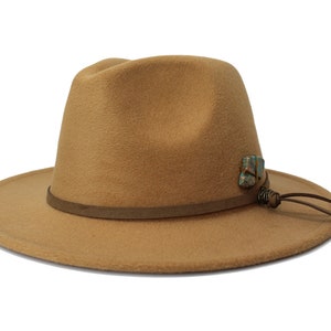 Tan Fedora, Wide Brim Fedora Hat, Felt Hat, Turquoise Stone, One Size ...