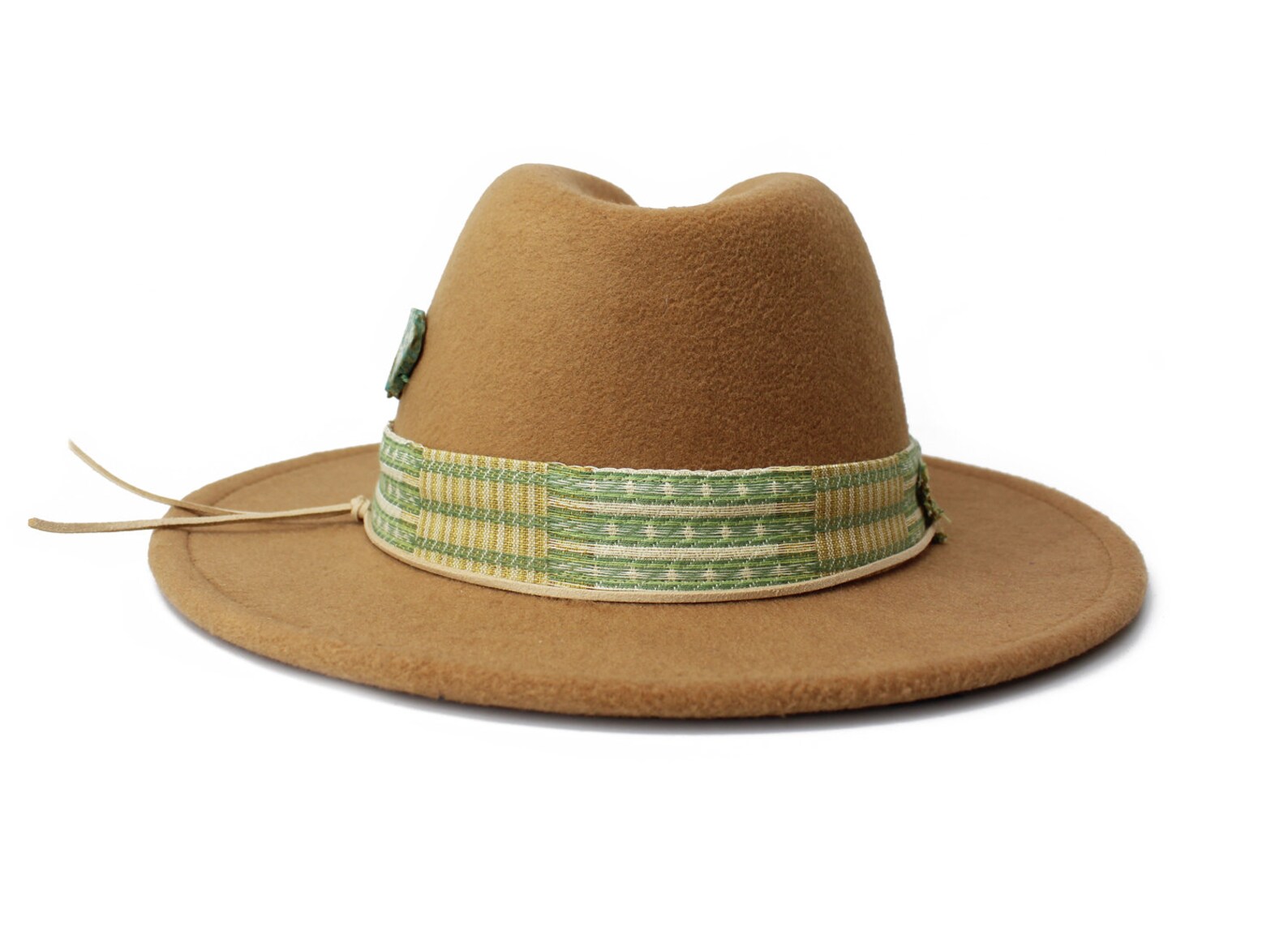 Tan Fedora Wide Brim Fedora Hat Felt Hat Turquoise Stone | Etsy
