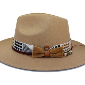 Tan Fedora, Wide Brim Fedora Hat, Felt Hat, Velvet Bow, One Size Fits ...