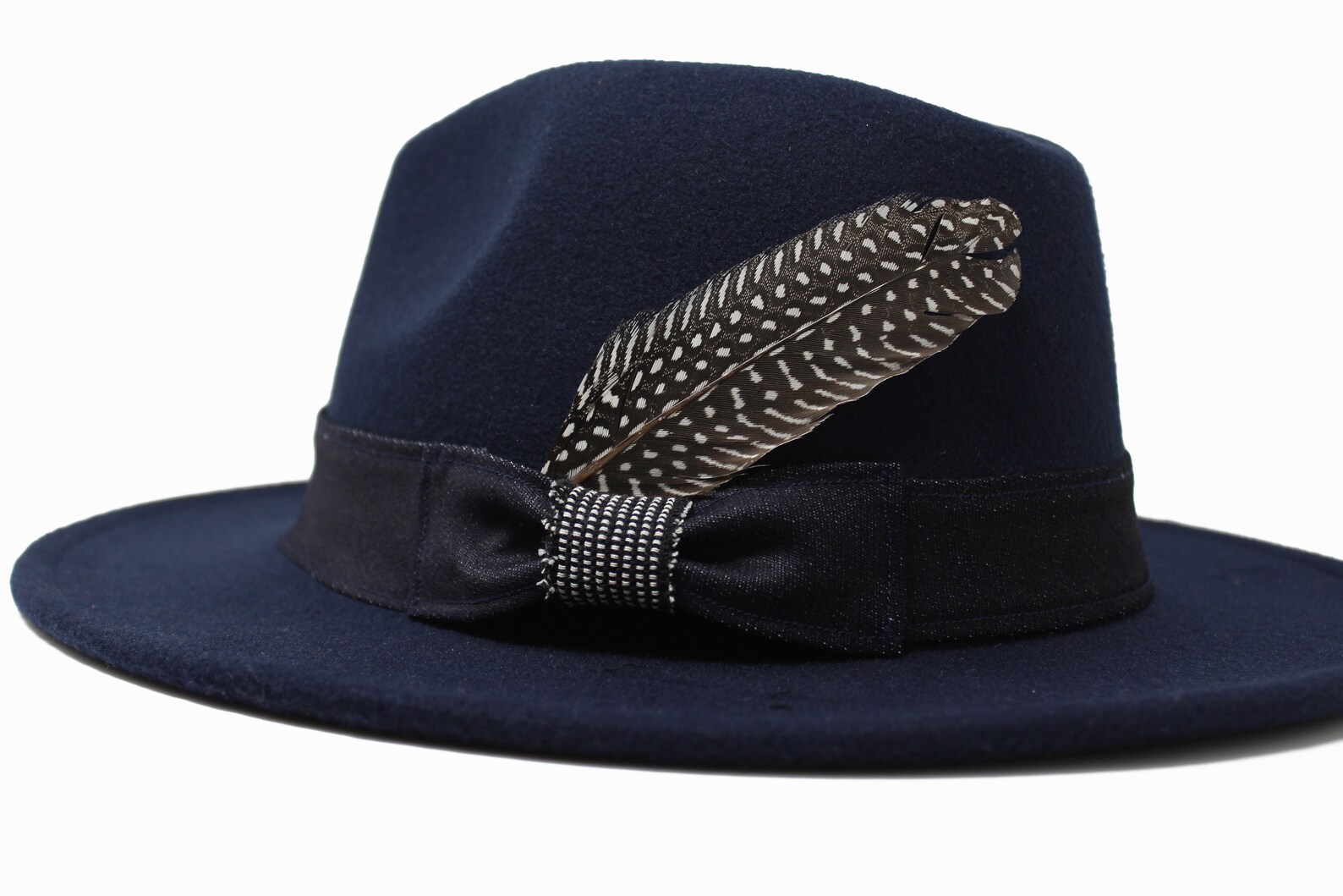 Navy Blue Fedora Hat, Wide Brim Fedora Hat, Felt Hat, Feather, One Size ...