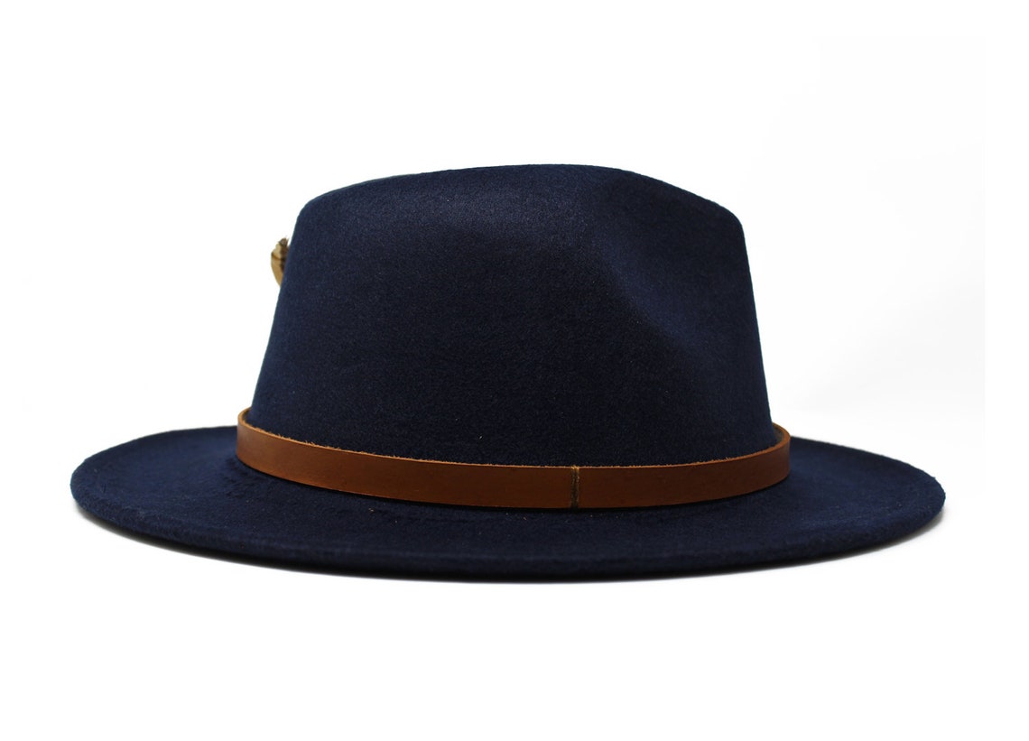 Navy Blue Fedora Hat Wide Brim Fedora Hat Felt Hat Jasper - Etsy