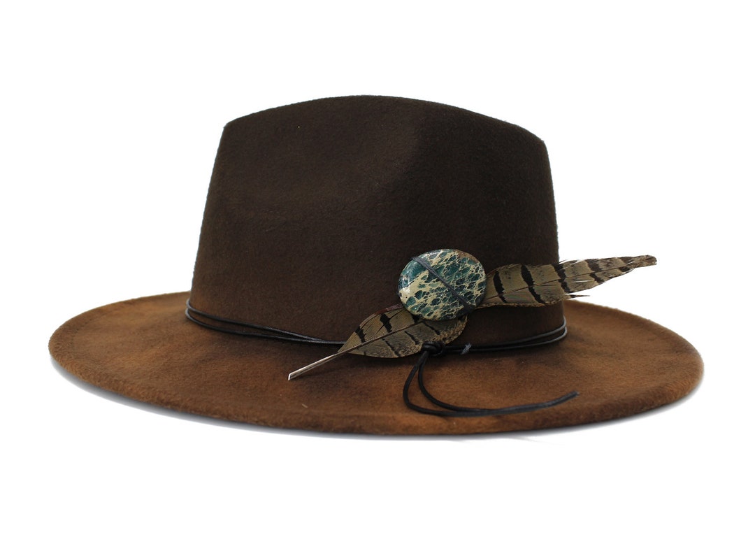 Brown Fedora Hat, Wide Brim Fedora, Felt Hat,distressed, Jasper Stone ...