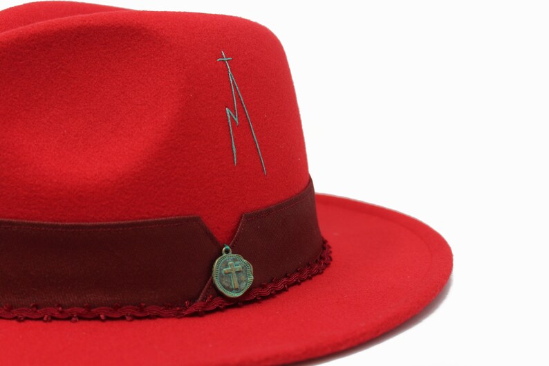 Red Fedora Hat, Wide Brim Fedora Hat, Felt Hat, Inner Adjustable ...