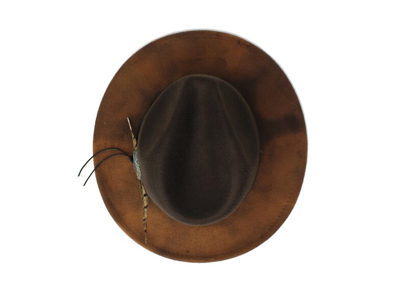 Brown Fedora Hat Wide Brim Fedora Felt Hatdistressed | Etsy