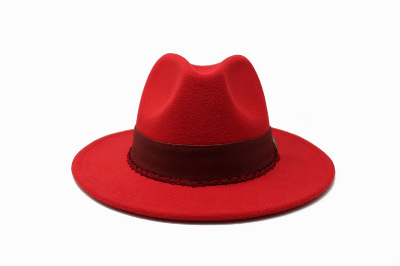 Red Fedora Hat, Wide Brim Fedora Hat, Felt Hat, Inner Adjustable ...