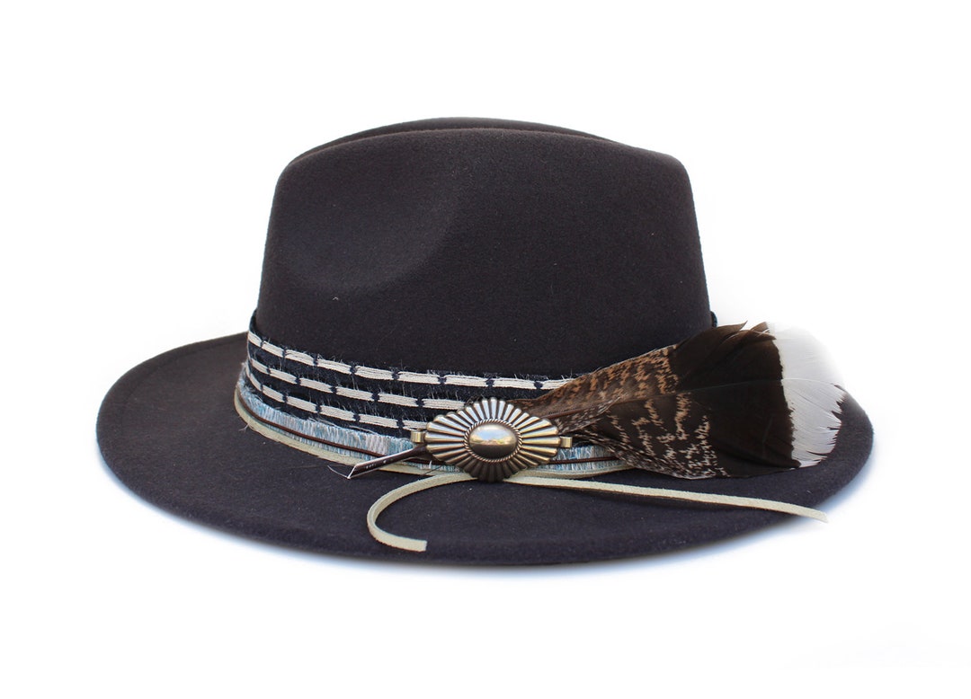 Grey Fedora Hat, Navajo Concha, Felt Hat, One Size Fits All, Mens and ...