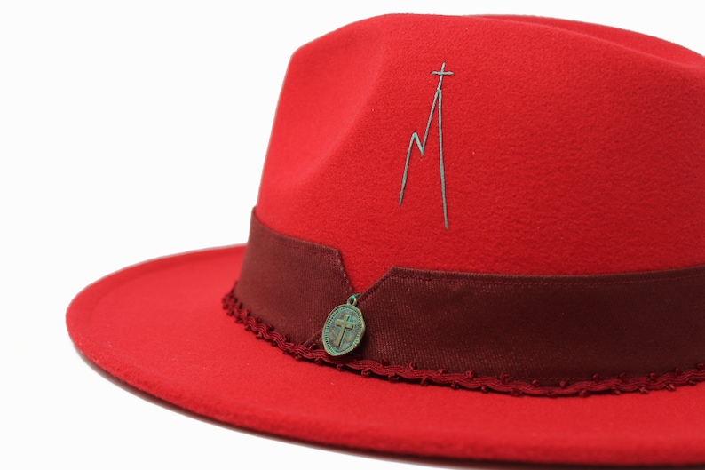 Red Fedora Hat, Wide Brim Fedora Hat, Felt Hat, Inner Adjustable ...