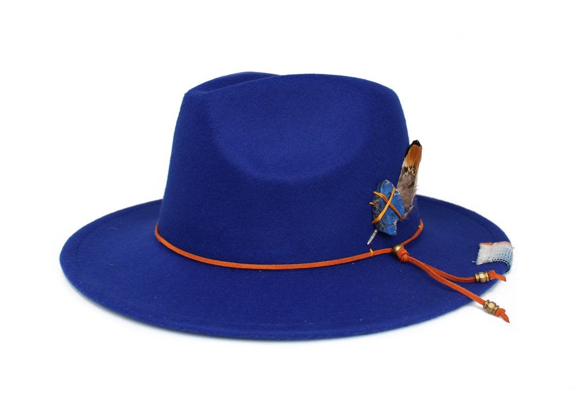 Royal Blue Fedora Hat Wide Brim Fedora Hat Felt Hat Jasper - Etsy