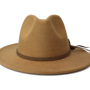 Tan Fedora, Wide Brim Fedora Hat, Felt Hat, Turquoise Stone, One Size ...